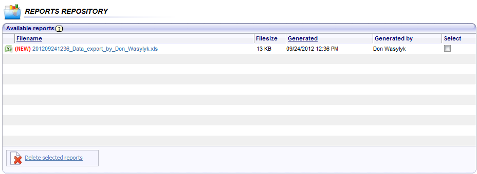 Reports Repository (Panel) – Panel Management
