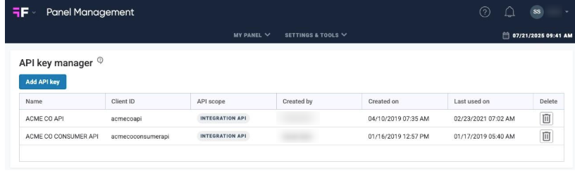 API Key Manager – Panel Management